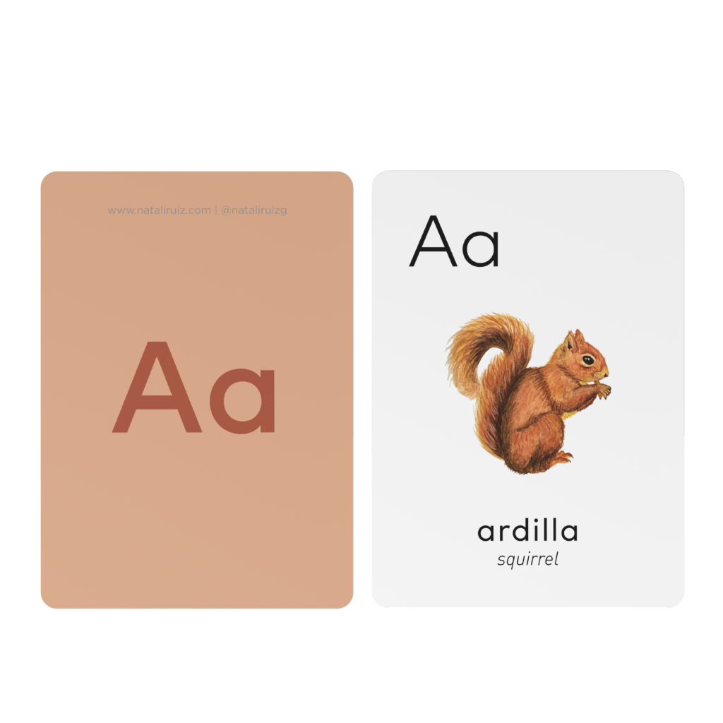 Flashcards Acuarela Abecedario bilingüe Natalí Ruíz